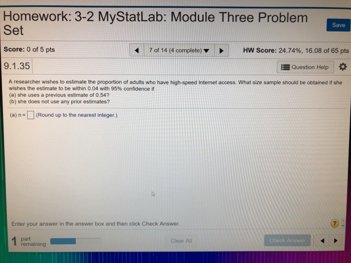 Solved Homework 3 2 Mystatlab Module Three Problem Save