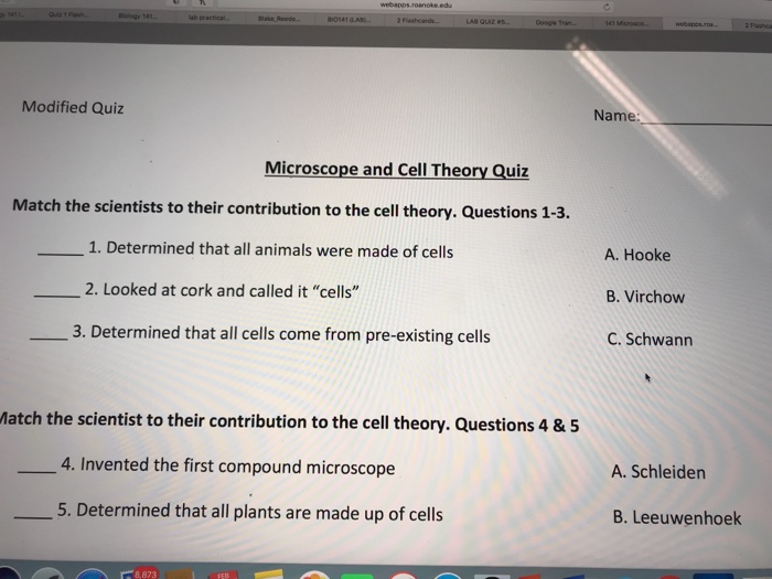Solved: Modified Quiz Name: Microscope And Cell Theory Qui... | Chegg.com