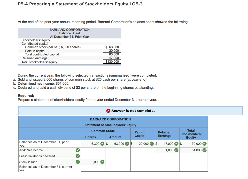 Solved P5-4 Preparing a Statement of Stockholders Equity | Chegg.com