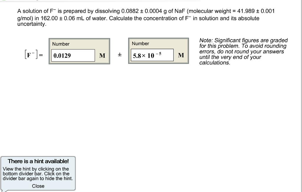 Solved A solution of F– is prepared by dissolving 0.0882 ± | Chegg.com