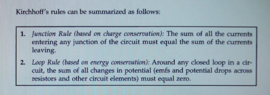 Solved Kirchhoff's rules can be summarized as follows: 1. | Chegg.com