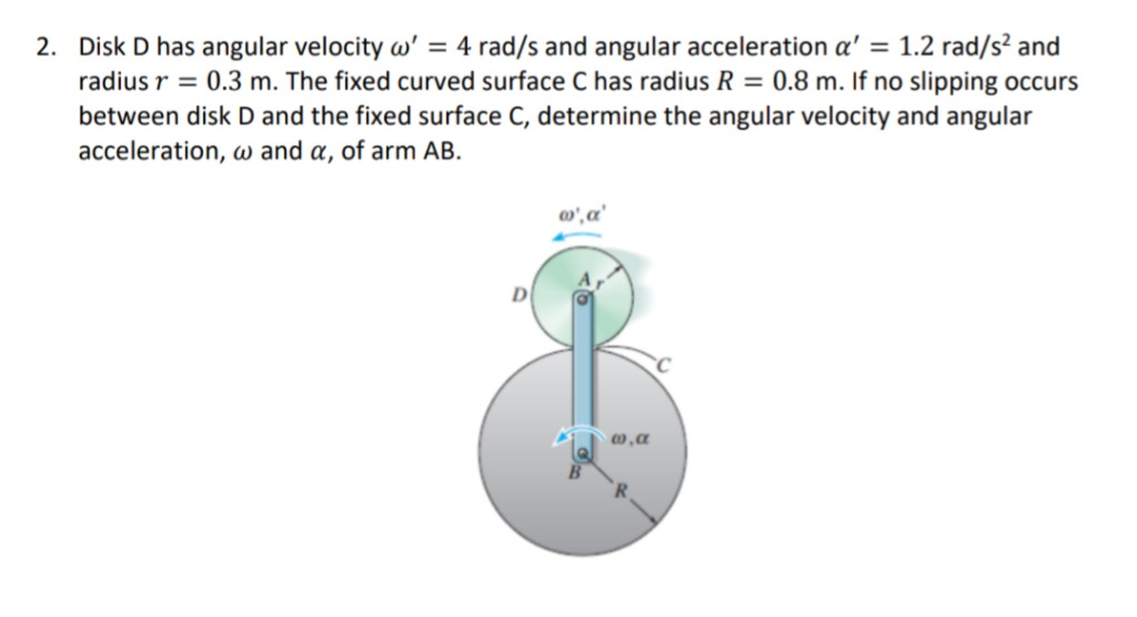 Solved Disk D has angular velocity ω': 4 rad/s and angular | Chegg.com