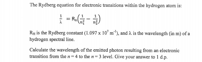 Solved The Rydberg equation for electronic transitions | Chegg.com