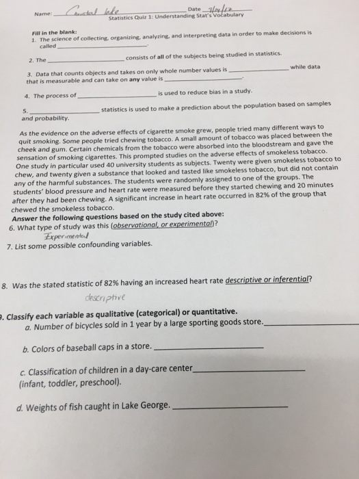 Solved: The Science Of Collecting, Organizing, Analyzing, ... | Chegg.com