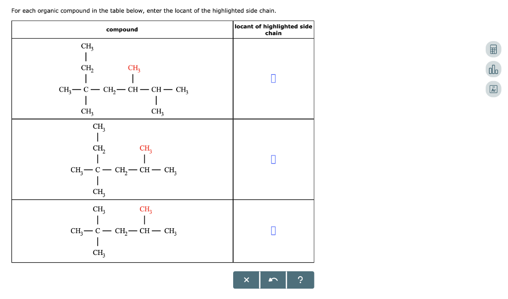 Solved For each organic compound in the table below, enter | Chegg.com