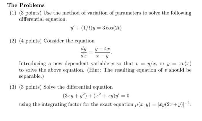Solved Use the method of variation of parameters to solve | Chegg.com