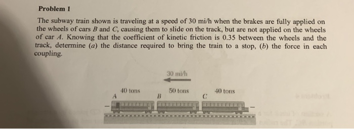 Solved Problem 1 The subway train shown is traveling at a | Chegg.com