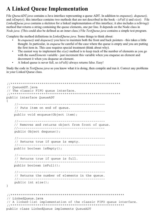Solved A Linked Queue Implementation File Queueadt Java C