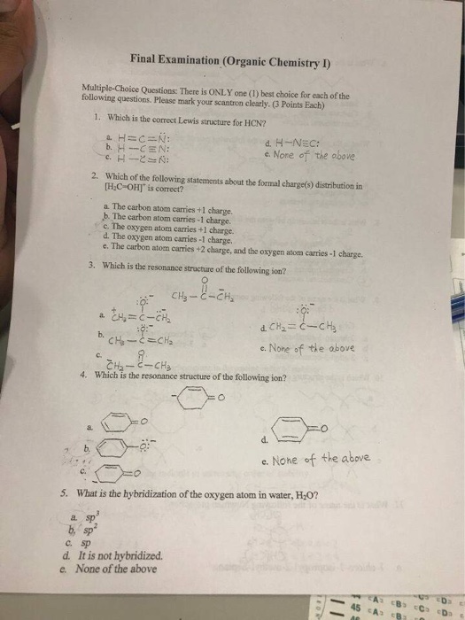 Solved: Final Examination (Organic Chemistry I) Multiple-C... | Chegg.com