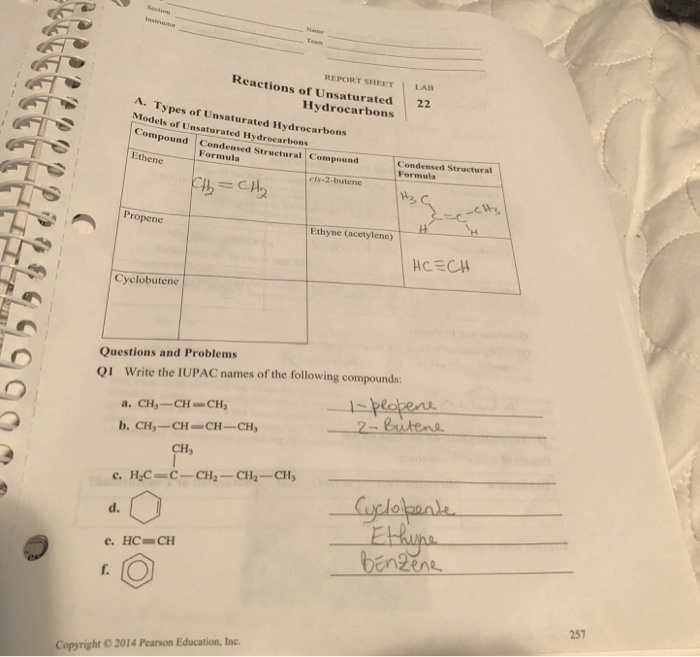Solved: REPORT SHEET LAB Reactions Of Unsaturated 22 Hydro... | Chegg.com Solved: REPORT SHEET LAB Reactions Of Unsaturated 22 Hydro... | Chegg.com