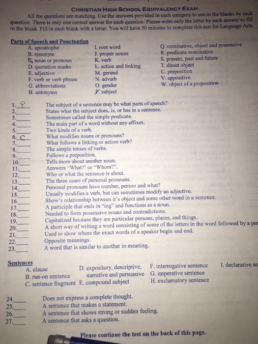 CHRISTIAN HIGH SCHOOL EQUIVALENCY EXAM All The Que... | Chegg.com