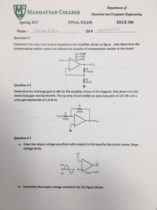 Solved Determine The Input And Output Impedance The Ampli 2903