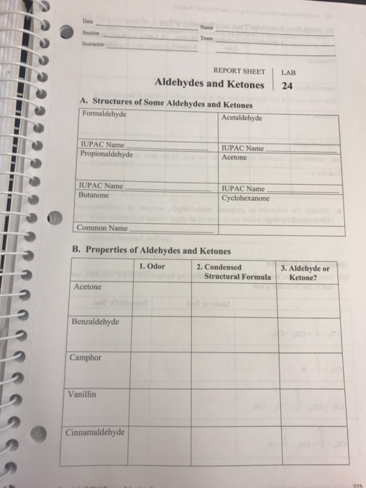 Solved: Date Name Section Team REPORT SHEET LAB Aldehydes ... | Chegg.com Solved: Date Name Section Team REPORT SHEET LAB Aldehydes ... | Chegg.com