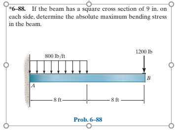 Solved 6-88. If the beam has a square cross section of 9 in. | Chegg.com