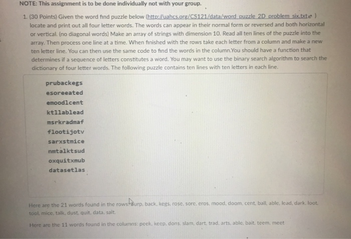 Solved NOTE: This assignment is to be done individually not | Chegg.com