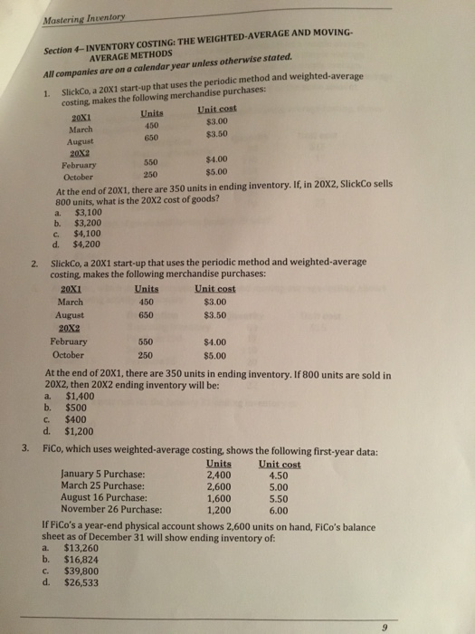 Solved: Mastering Inventory Section 4- INVENTORY COSTING: ... | Chegg.com