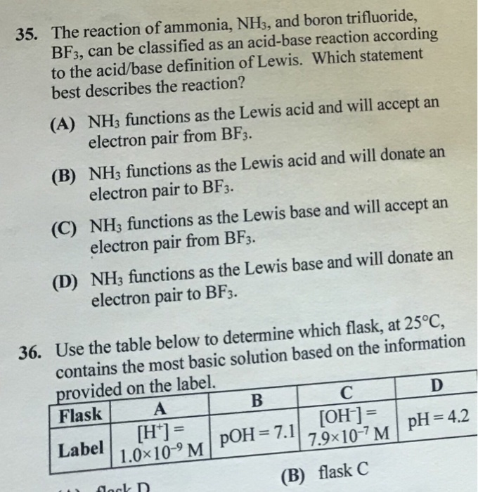 Solved: 35. The Reaction Of Ammonia, NHs, And Boron Triflu... | Chegg.com