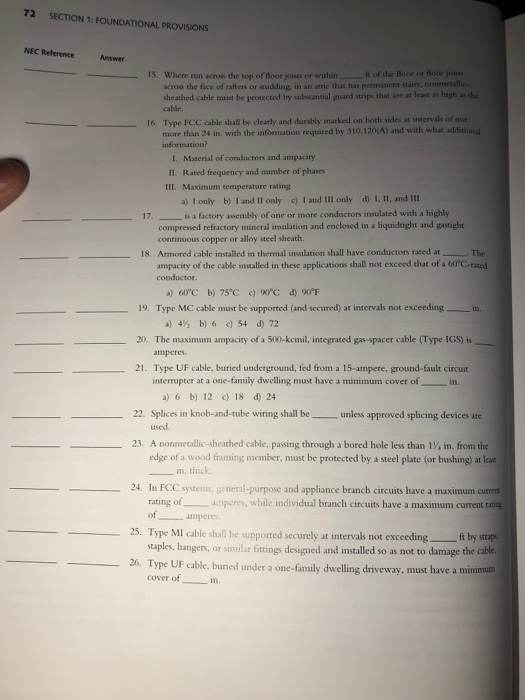 Solved: 71 Unit 4: Cables Unit 4 Competency Test NEC Refer... | Chegg.com