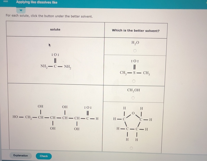 Solved: Applying Like Dissolves Like For Each Solute, Clic... | Chegg.com