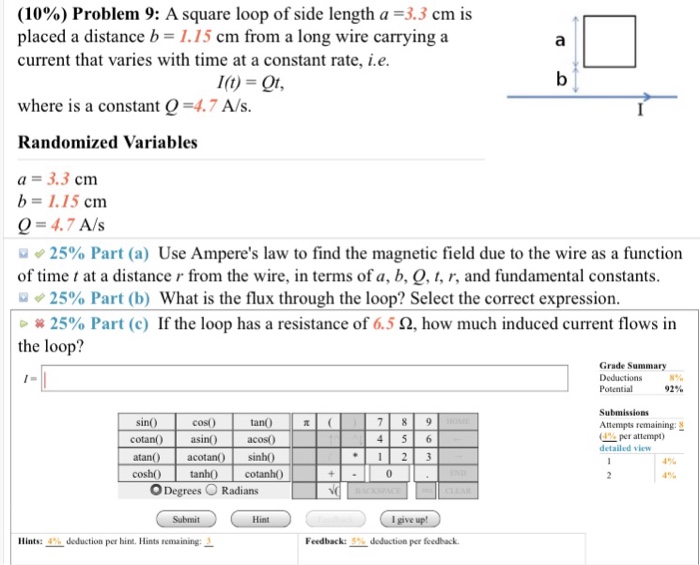 Solved: (10%) Problem 9: A Square Loop Of Side Length A =3... | Chegg.com