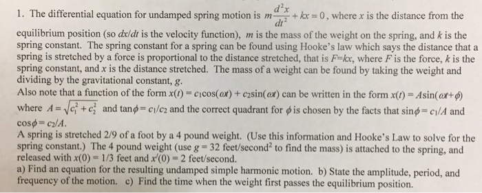 Solved The differential equation for undamped spring motion | Chegg.com