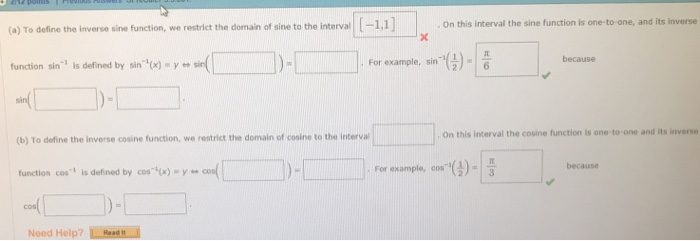 Solved To define the inverse sine function, we restrict the | Chegg.com