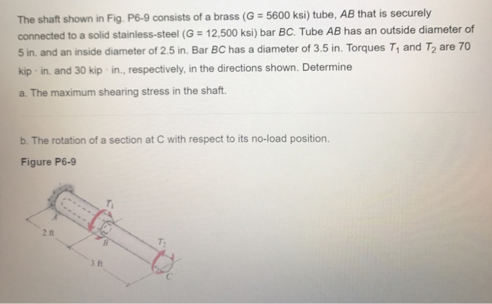 Solved The shaft shown in Fig P6-9 consists of a brass (G = | Chegg.com