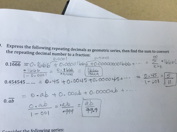 Solved . Express the following repeating decimals as | Chegg.com