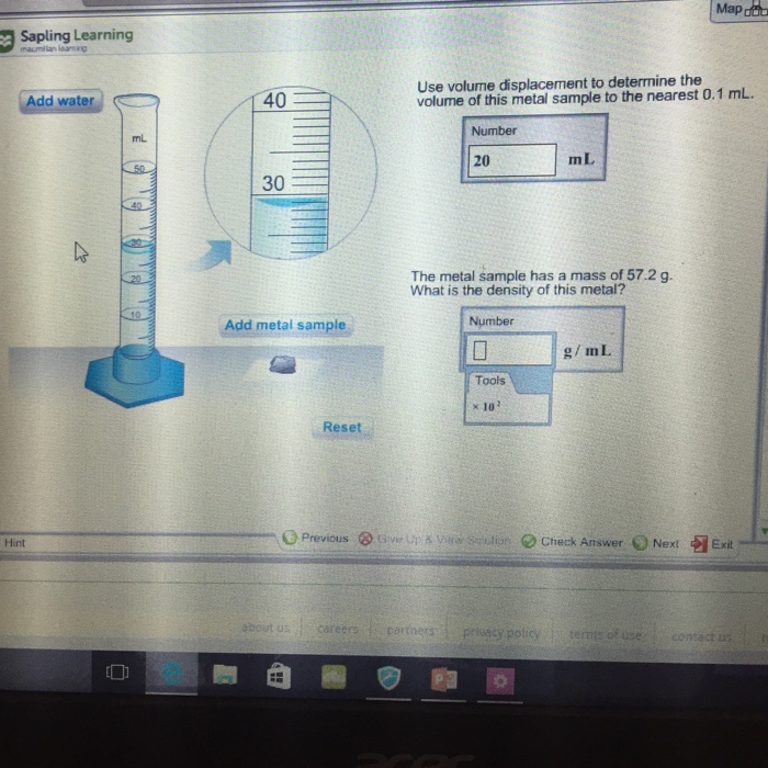 Solved: Use Volume Displacement To Determine The Volume Of... | Chegg.com