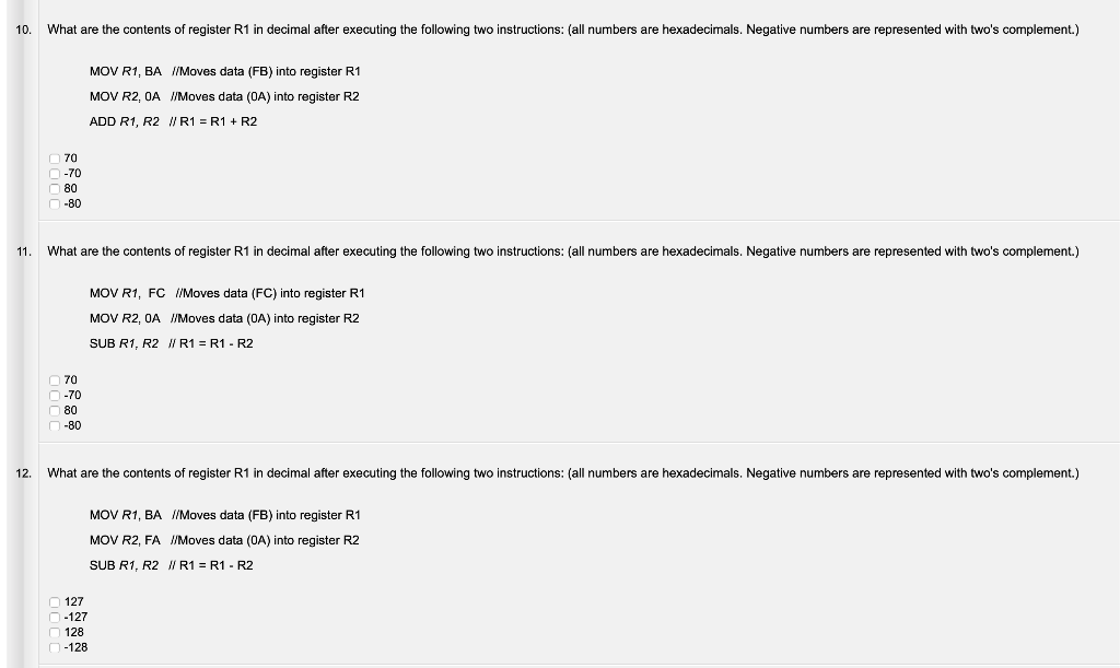 Solved 10. What are the contents of register R1 in decimal | Chegg.com