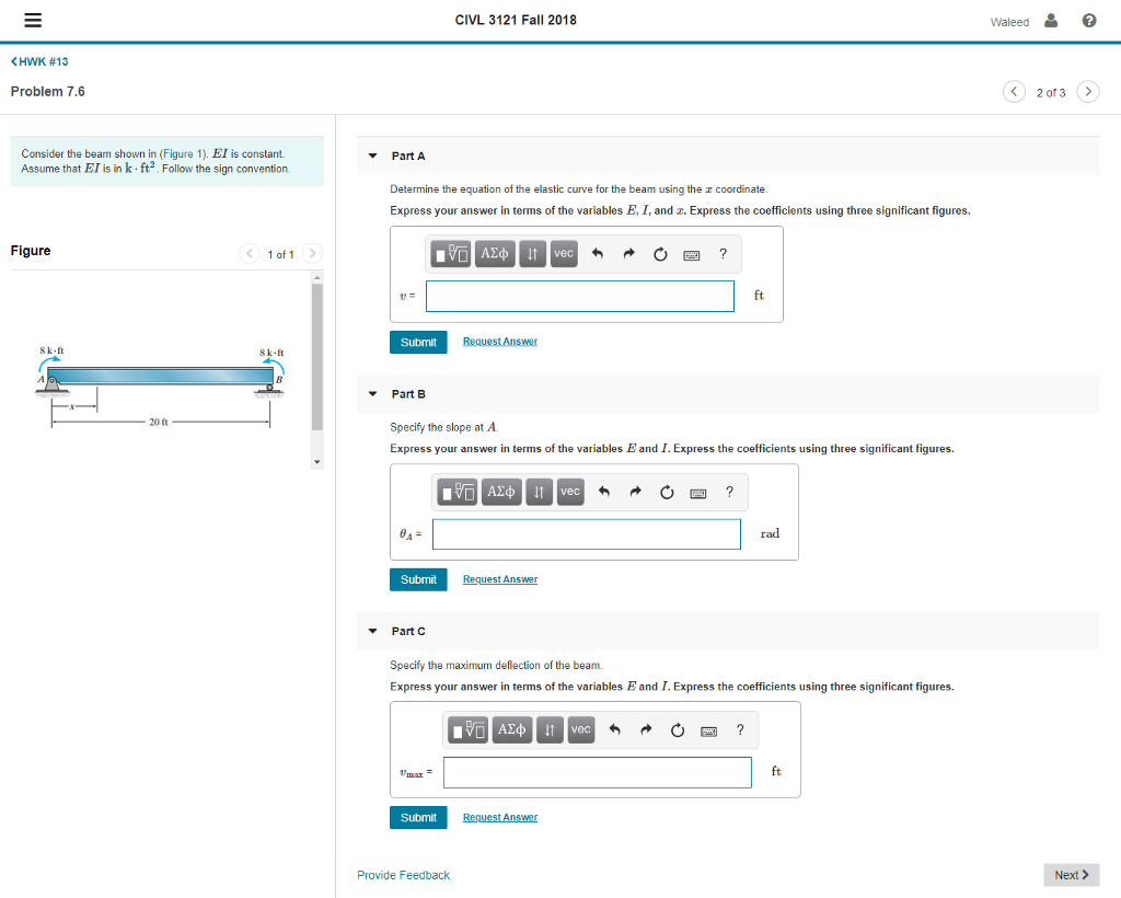 Solved CIVL 3121 Fall 2018 Waleed Consider the beam shown | Chegg.com