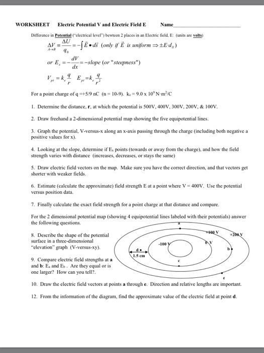 Solved WORKSHEET Electrie Potential V and Electric Field E | Chegg.com