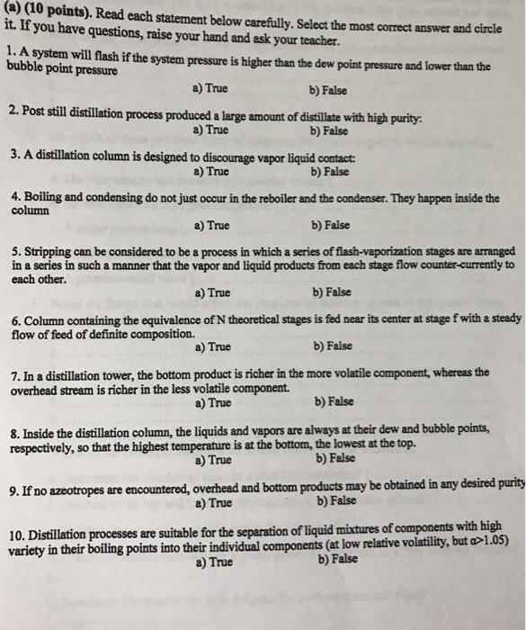 Solved: (a) (10 Points). Read Each Statement Below Careful... | Chegg.com