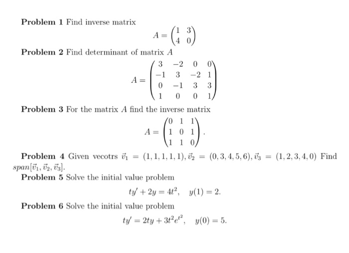 Solved Problem 1 Find inverse matrix Problem 2 Find | Chegg.com