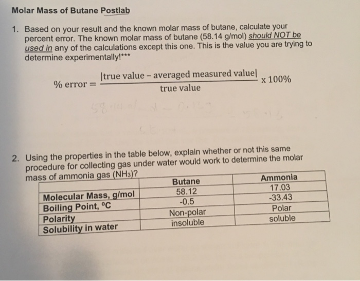 Molar Mass of Butane Data: trial 1 trial 2 trial 3 A | Chegg.com