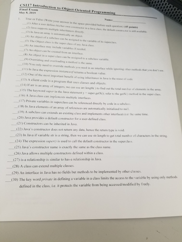 Solved Cs117 Introduction To Object Oriented Programming