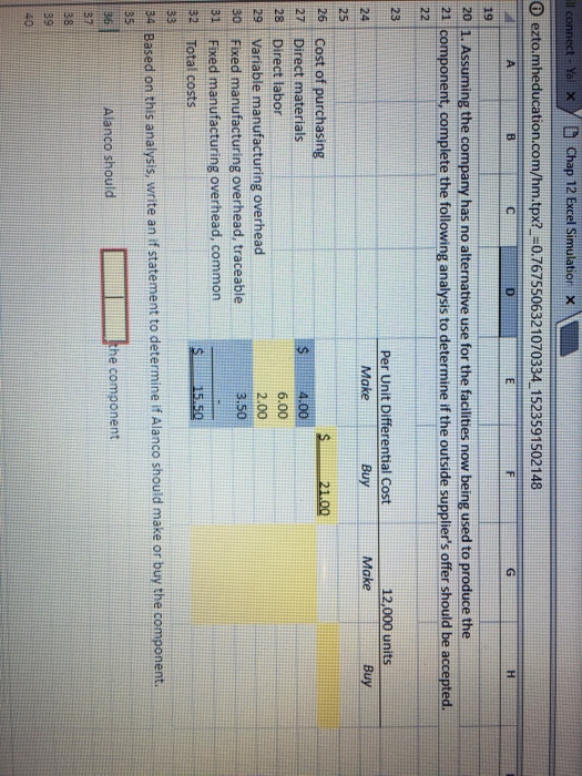 Solved: Y. Xy D Chap 12 Excel Simulator X O Ezto.mheducati... | Chegg.com