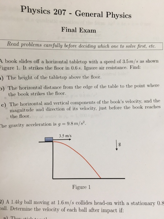 Solved: Physics 207 - General Physics Final Exam Read Prob... | Chegg.com