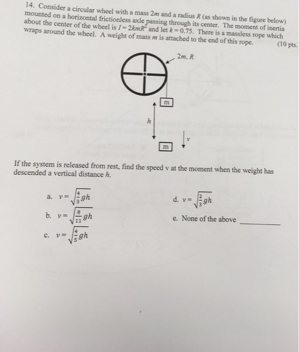 Solved Consider a circular wheel with a mass 2m and a radius | Chegg.com