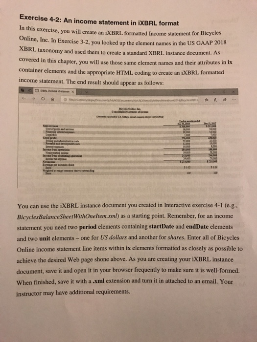 Exercise 4-2: An income statement in iXBRL format In | Chegg.com