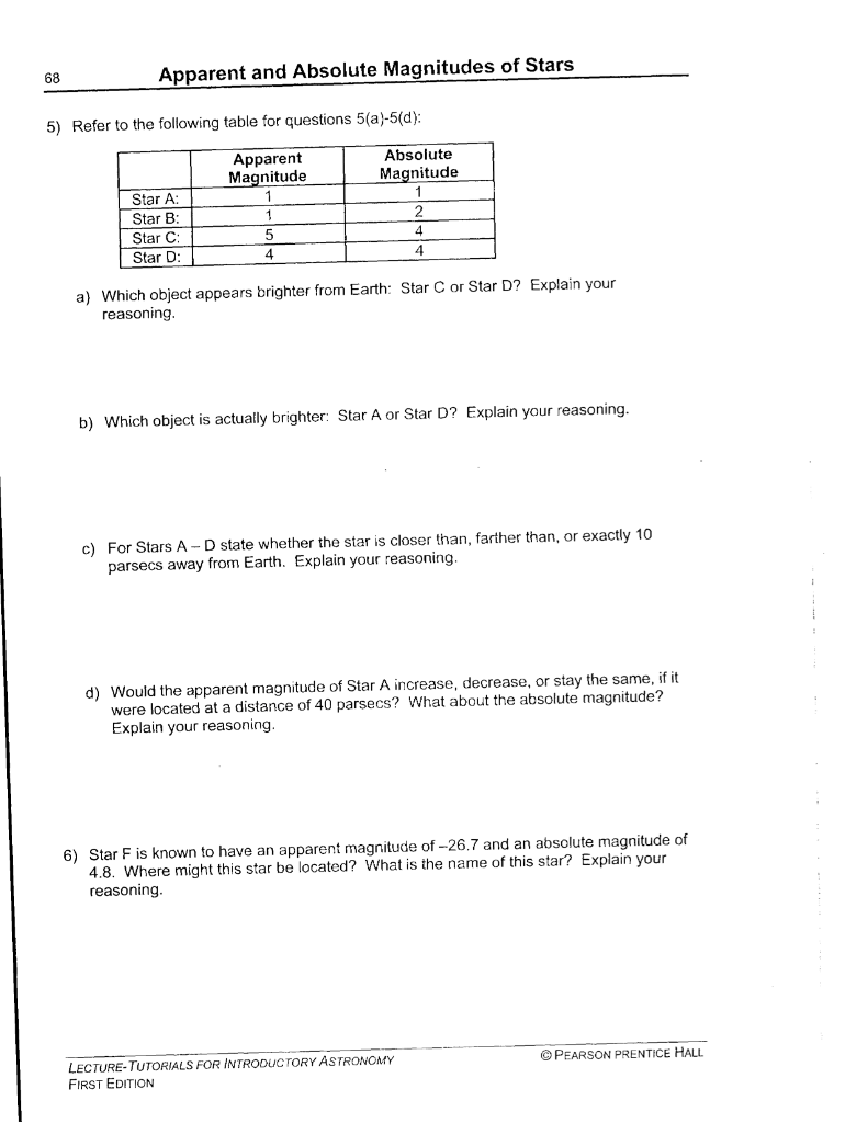 Solved: 68 Apparent And Absolute Magnitudes Of Stars 5) Re... | Chegg.com
