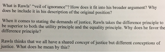 What is Rawls' "veil of ignorance"? How does it fit | Chegg.com