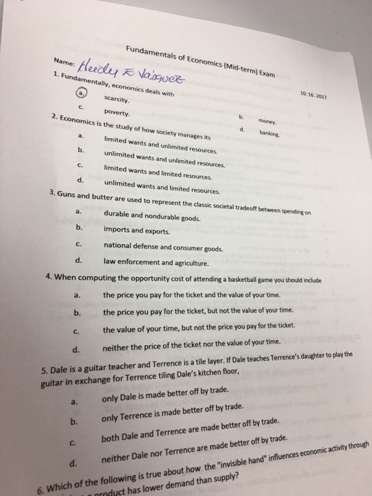 Solved: Fundamentals Of Economics (Mid-term) Exam 1. Funda... | Chegg.com