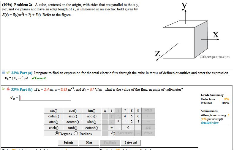 Solved: (1096) Problem 2: A Cube, Centered On The Origin, ... | Chegg.com