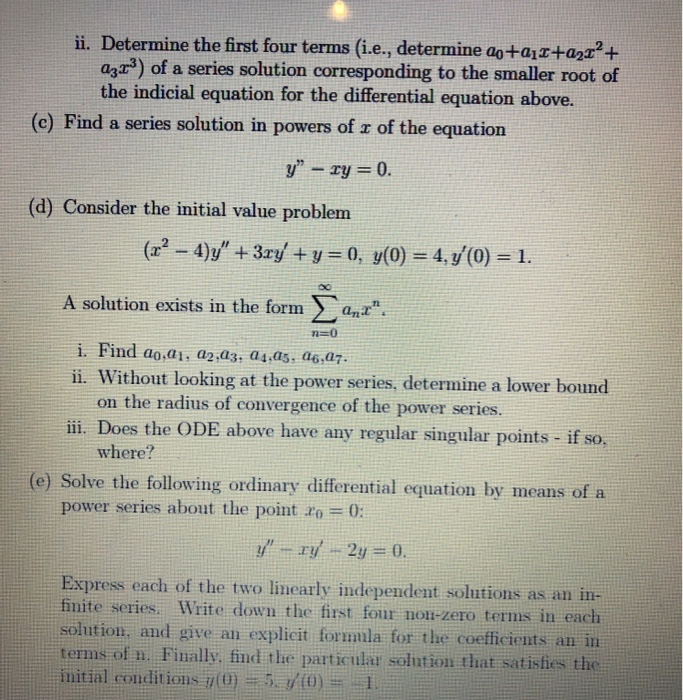 Solved 16. (a) i. Define a regular singular point for a | Chegg.com