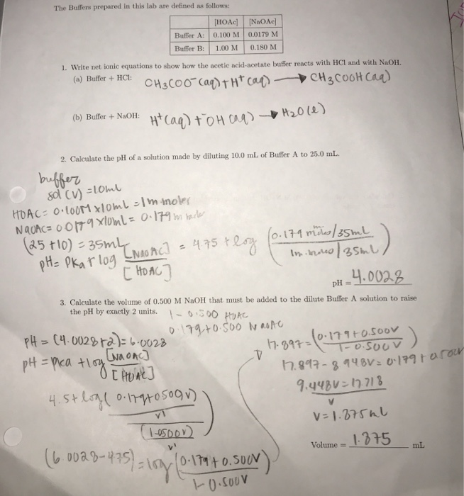 Solved mL Volume 7. Buffer capacity has a rather loose | Chegg.com