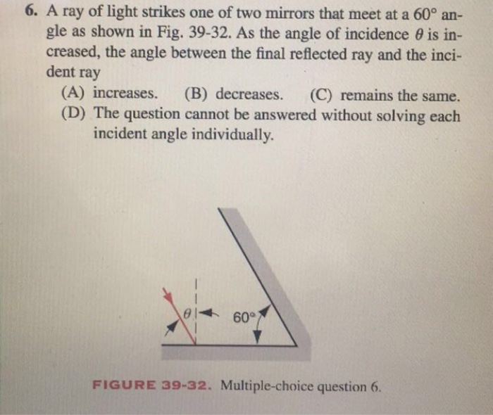 A ray of light strikes one of two mirrors that meet | Chegg.com