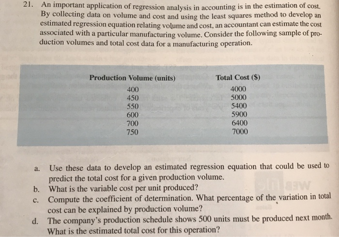 Solved 21. An important application of regression analysis | Chegg.com