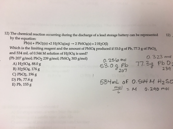Solved: Limiting Reagent And Amount Of Pbso4 Produced 53.0... | Chegg.com
