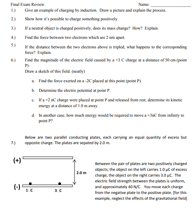 Solved: Final Exam Review ) Gve An Example Of Charging By ... | Chegg.com